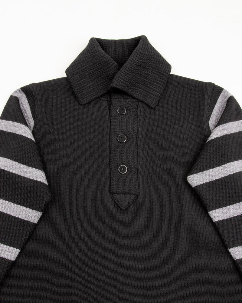 Black Sign 1920s Worsted Byron Collar Jersey x Border Sleeves - Mat ...
