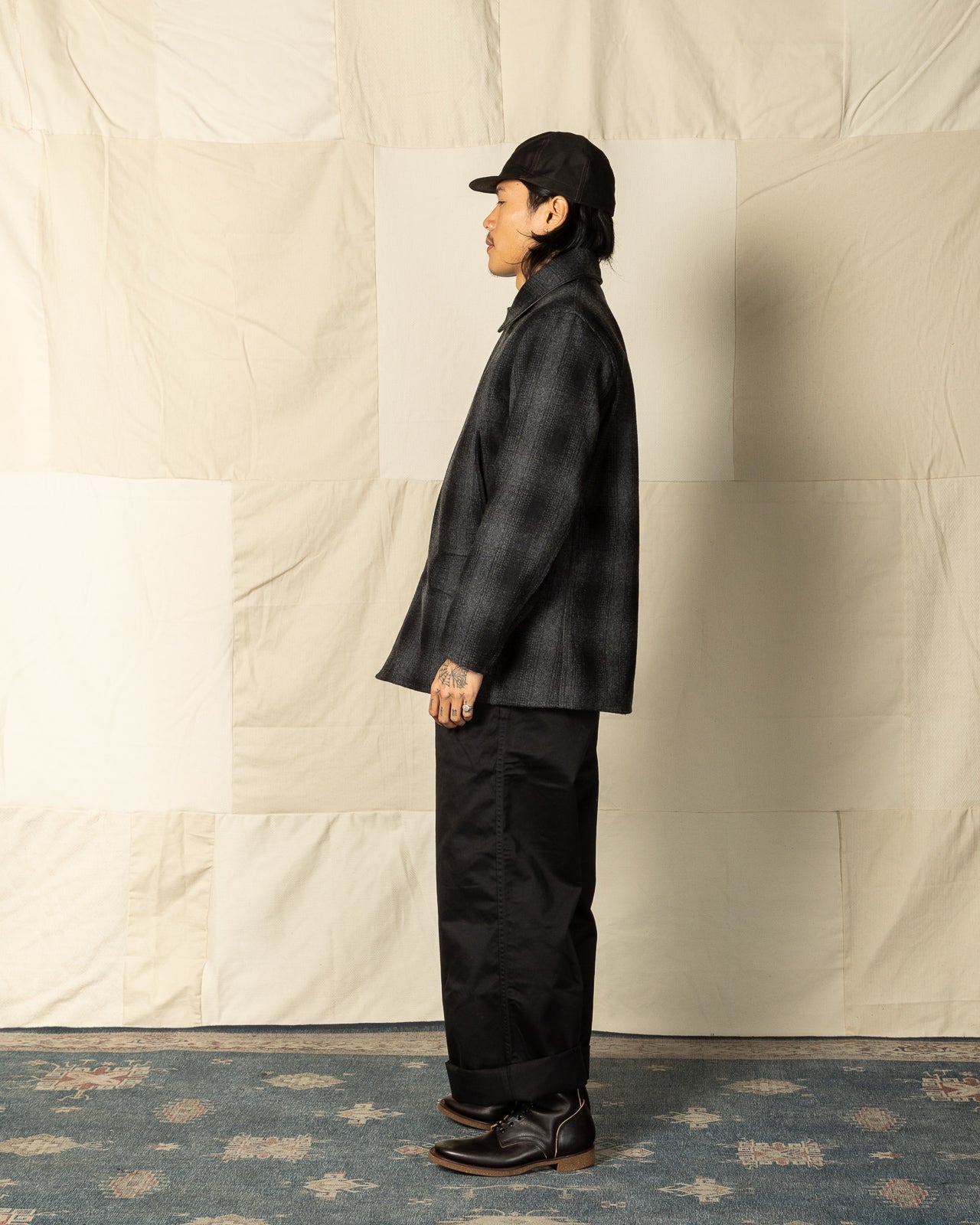 Black Sign 1940s 2-Way Field Jacket - Rat Gray Ombre Check – Standard & Strange