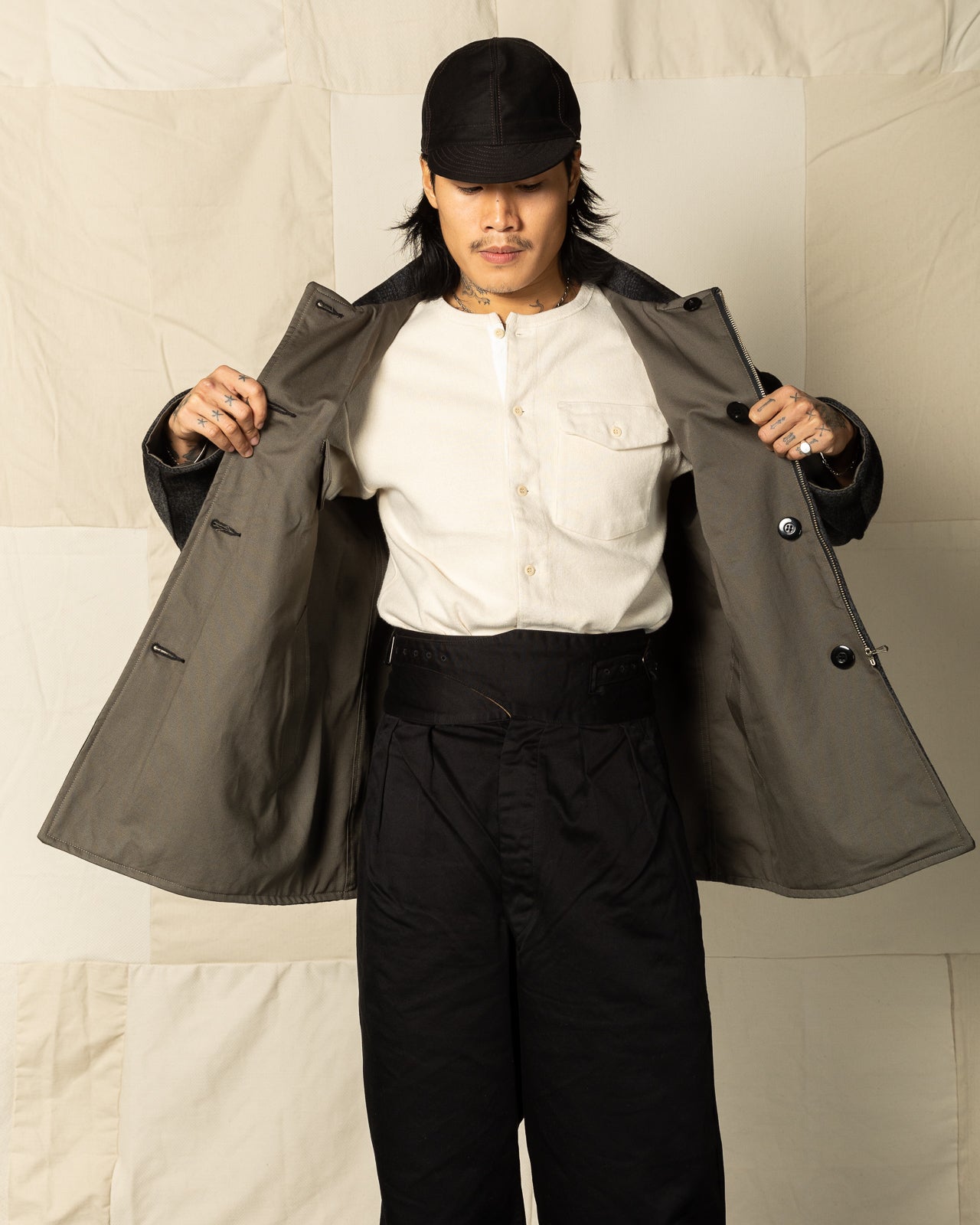 Black Sign 1940s 2-Way Field Jacket - Rat Gray Ombre Check – Standard & Strange