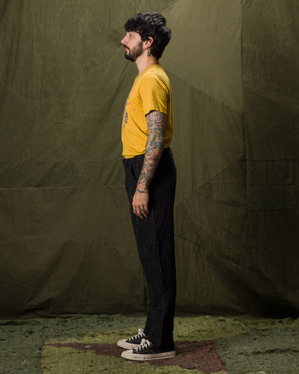 Indi + Ash Isaac Pant - Handwoven Iron/Acacia Canvas Ticking Stripe ...