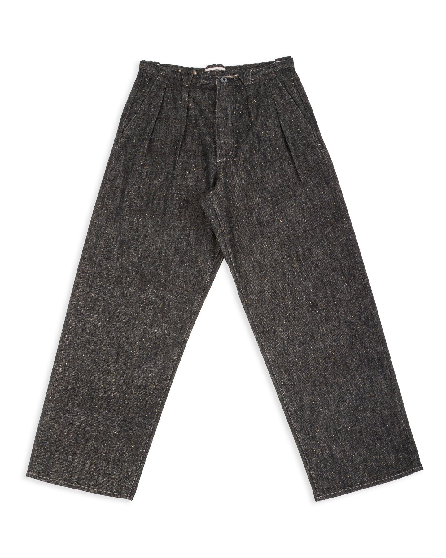 MotivMfg Pleat Denim Trousers - Char Brown Donegal Denim – Standard ...