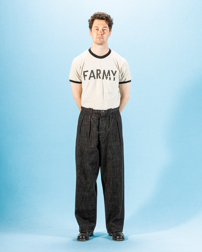 MotivMfg Pleat Denim Trousers - Char Brown Donegal Denim – Standard ...