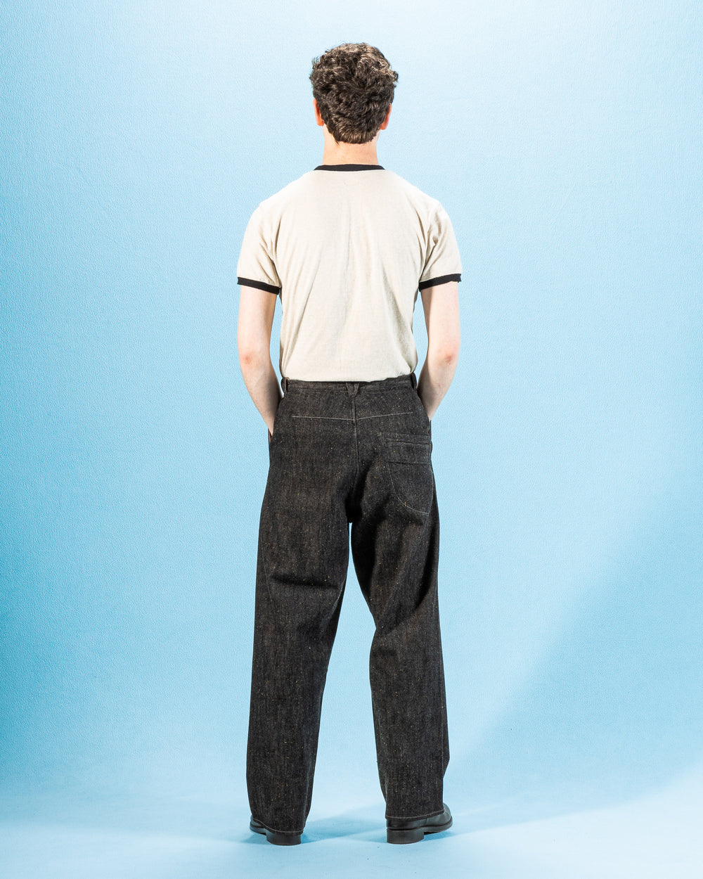 MotivMfg Pleat Denim Trousers - Char Brown Donegal Denim – Standard ...