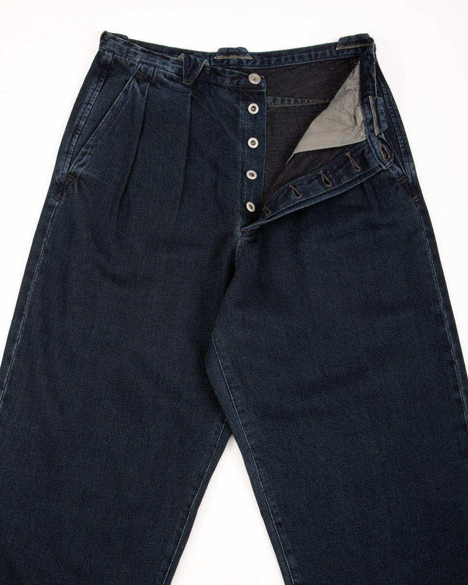 Pleat Denim Trousers - Char Navy Overdyed Linen Denim – Standard & Strange