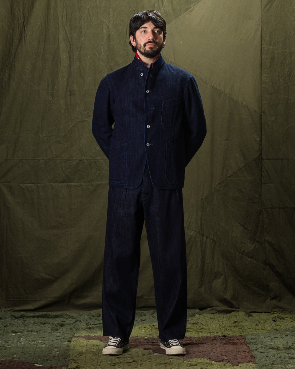 MotivMfg Peak Lapel Lounge Jacket - Indigo Tailorable Denim – Standard ...