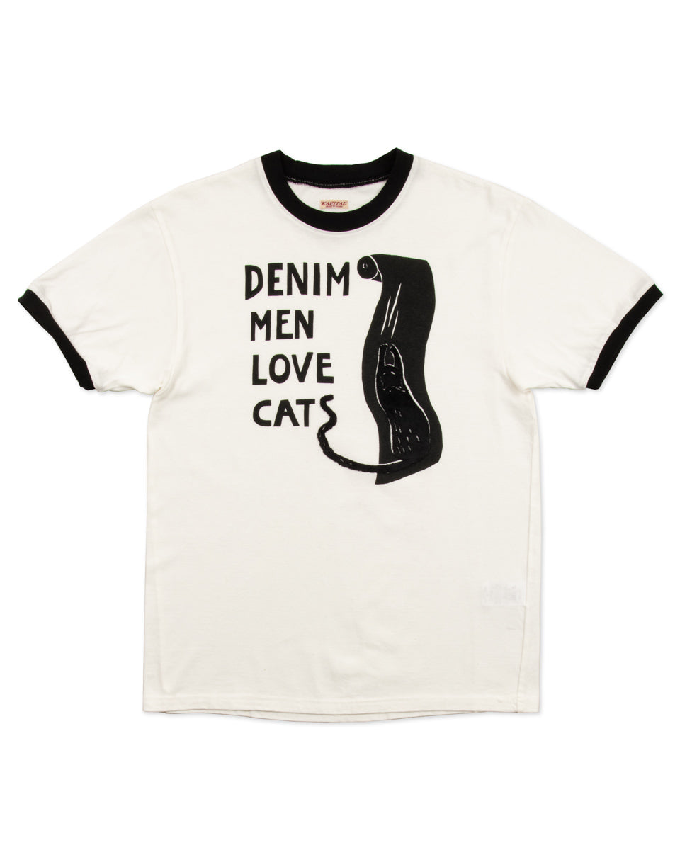 Kapital 20/-Jersey Ringer T (DENIM MEN LOVE CATS SCRATCH) - White ...