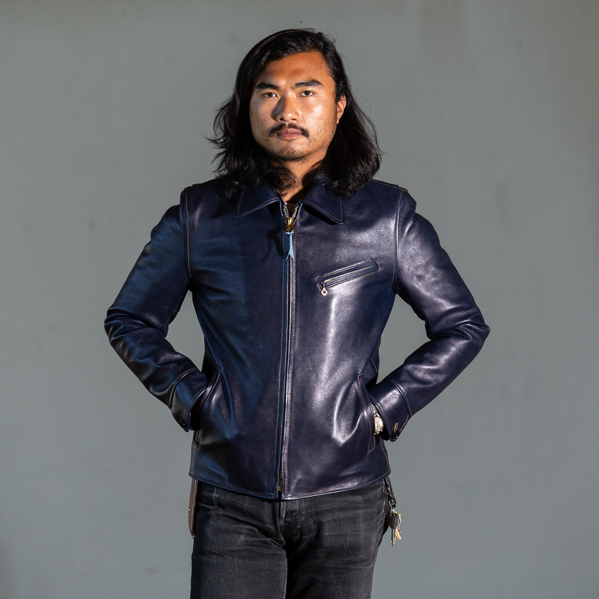 Y'2 Leather Indigo Dyed Horsehide Single Riders Jacket (IR-42 ...