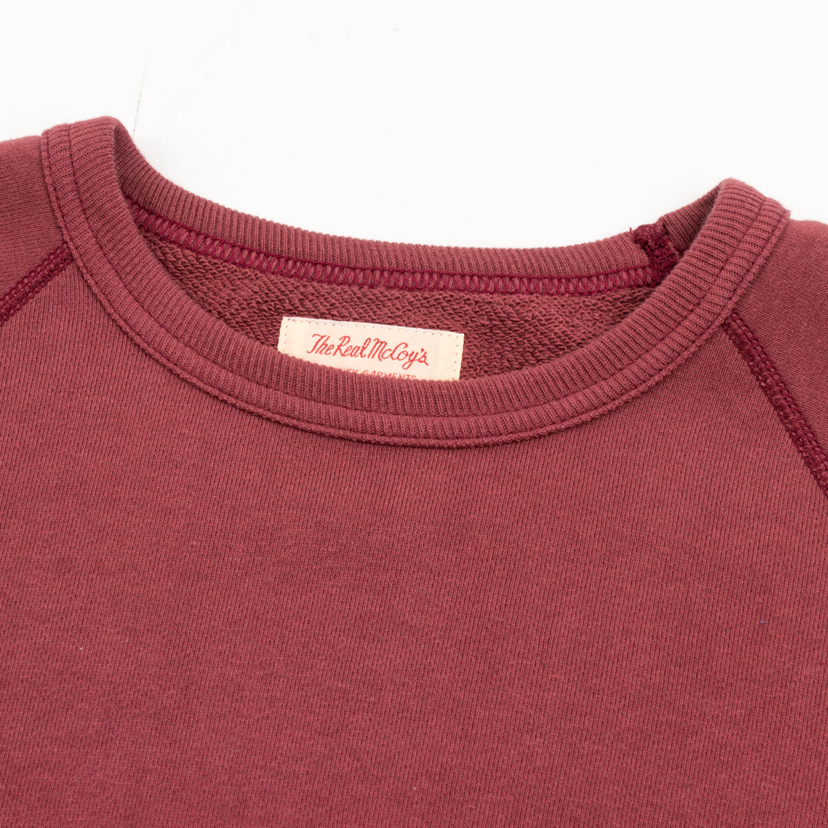 The Real McCoy's 9oz Loopwheel Raglan Sleeve Sweatshirt - Maroon ...